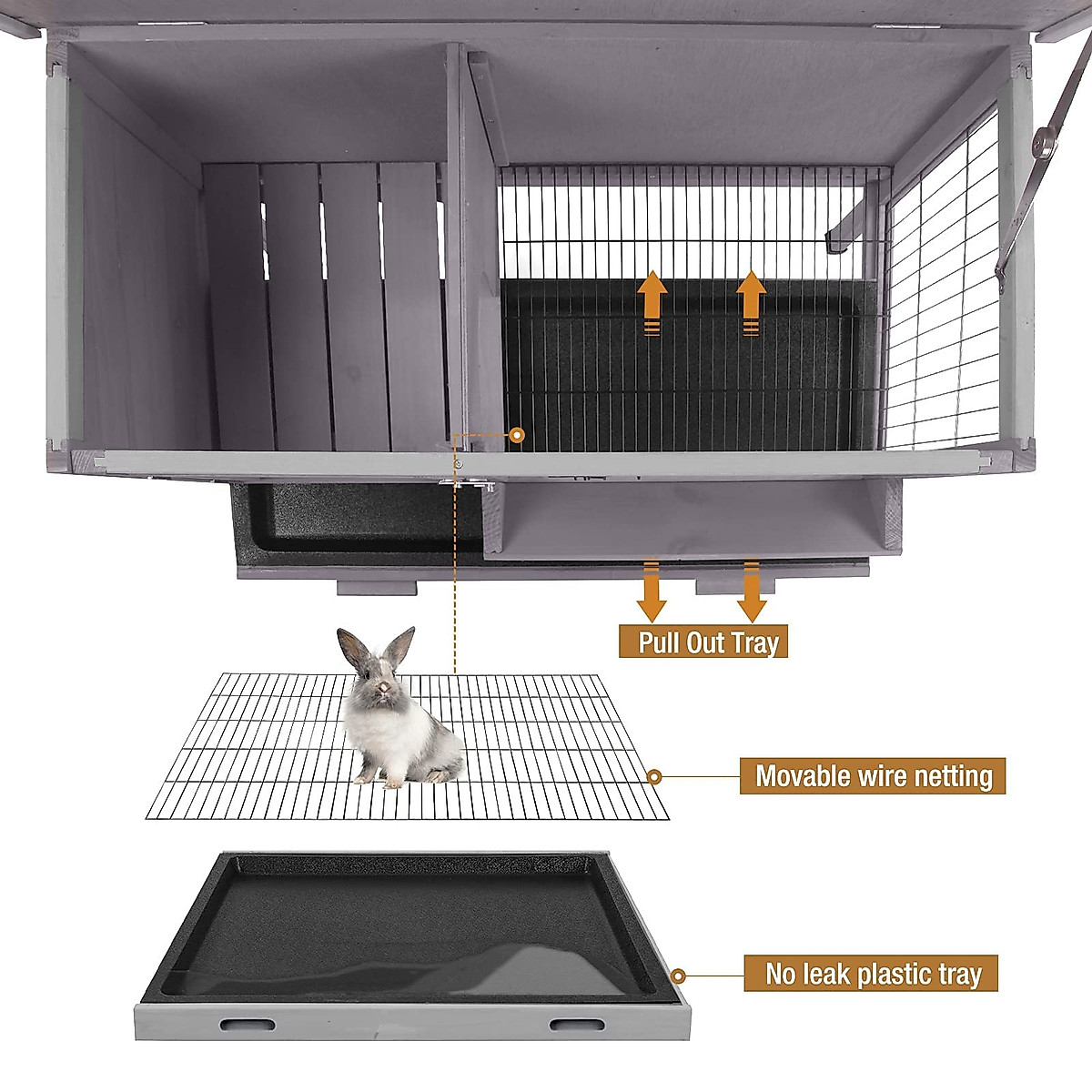 Rabbit Hutch Indoor Rabbit Cage with Metal Wire Pan,Outdoor Bunny cage with Pull Out Tray