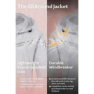 CREATMO US Women's Cycling Windbreaker Jacket, Waterproof Running Workout Rain Jackets, Packable Reflective Hiking Hoodie Grey 2XL