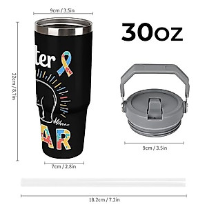 Sister Autism Awareness with Bear (2) 30 OZ Insulated Tumblers with Handle And Straw Leakproof Vacuum Insulated Stainless Steel Water Bottle for Car Fishing Travel