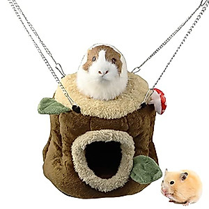 Toysructin Guinea Pig Bed, Warm Small Animal Pet Hideout House Cave Soft Tree Stump Shape Hamster Hanging Hammock, Cozy Chinchilla Hedgehog Habitat House Cage Accessories for Hamsters Rabbits Bunny
