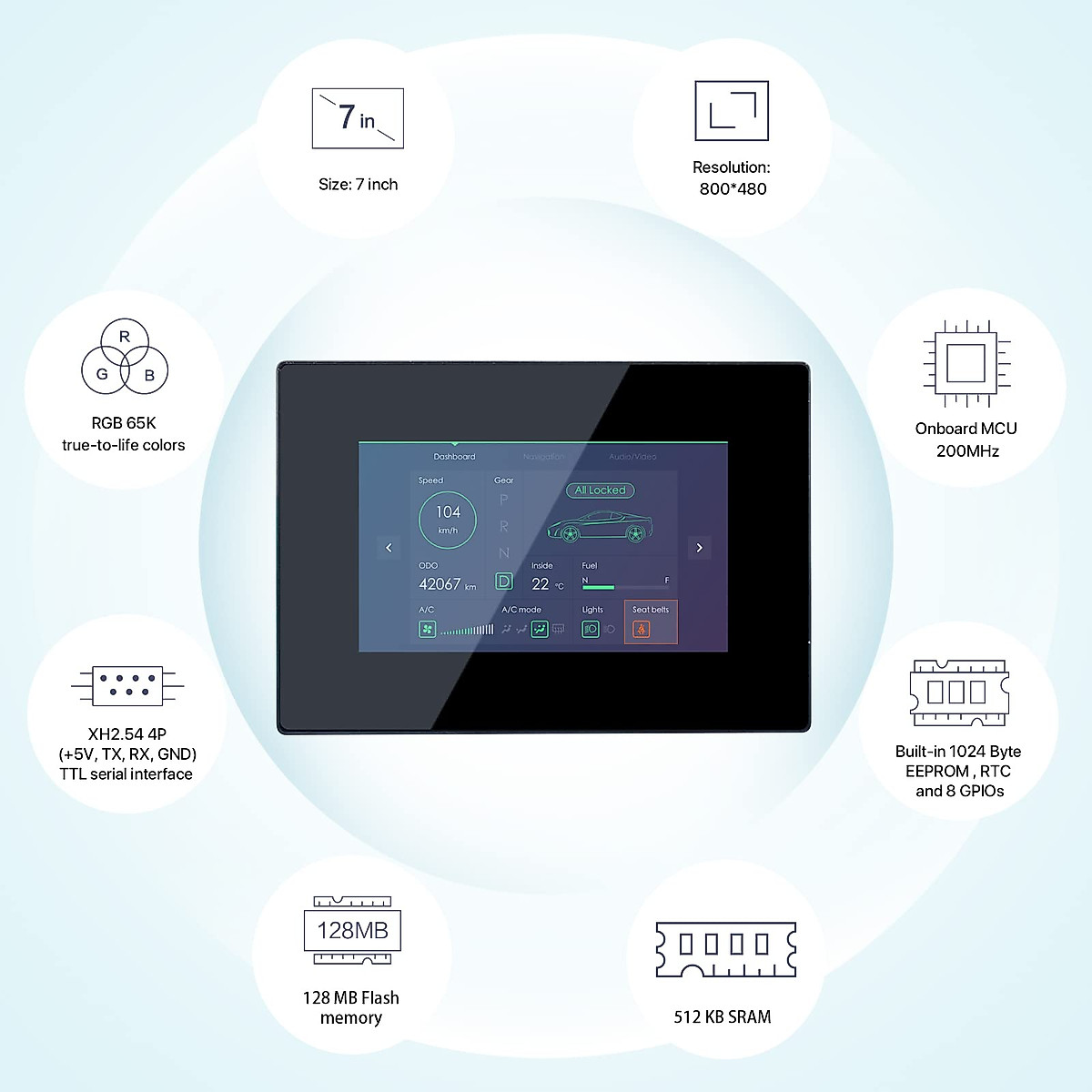 Nextion 7.0″ Intelligent HMI Display NX8048P070-011C-Y Capacitive LCD-TFT Touch Screen 800 * 480 with Enclosure, Nextion Display Support Video Audio Animation Play Functions.