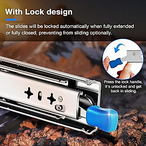 REGUDA Heavy Duty Locking Drawer Slides Full Extension Runners with Lock 12 14 16 18 20 22 24 26 28 30 32 34 36 38 40 Inch Side Mount Ball Bearing Rails Track Glides 250 Lbs (with lock, 20 inch)
