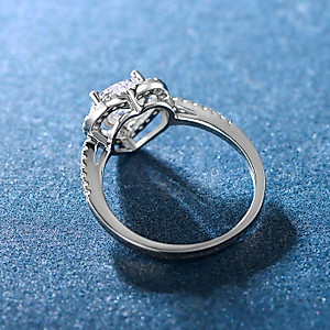 18K White Gold Plated Heart Cubic Zirconia Rings for Women Wedding Promise Engagement Size 7