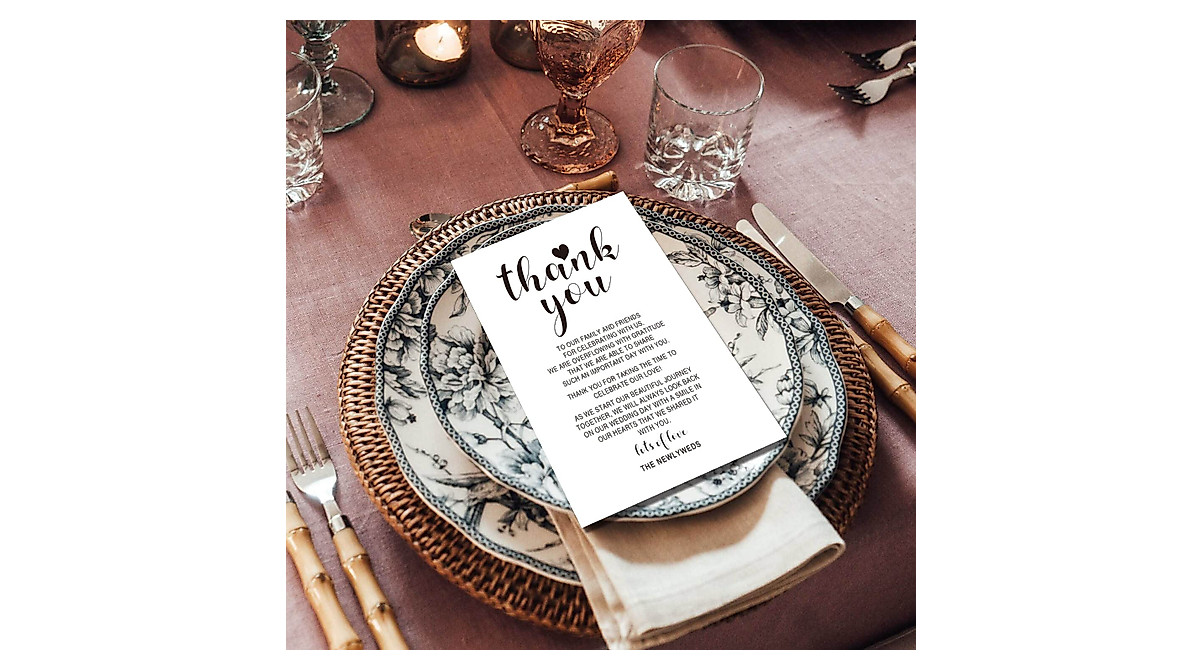 50 Wedding Reception Thank You Cards | Elegant Table Sign