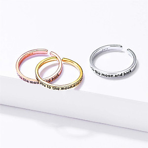 ChicSilver Sterling Silver Ring, Engraved I Love You to The Moon and Back Eternity Ring Open Adjustable Rings for Women Men