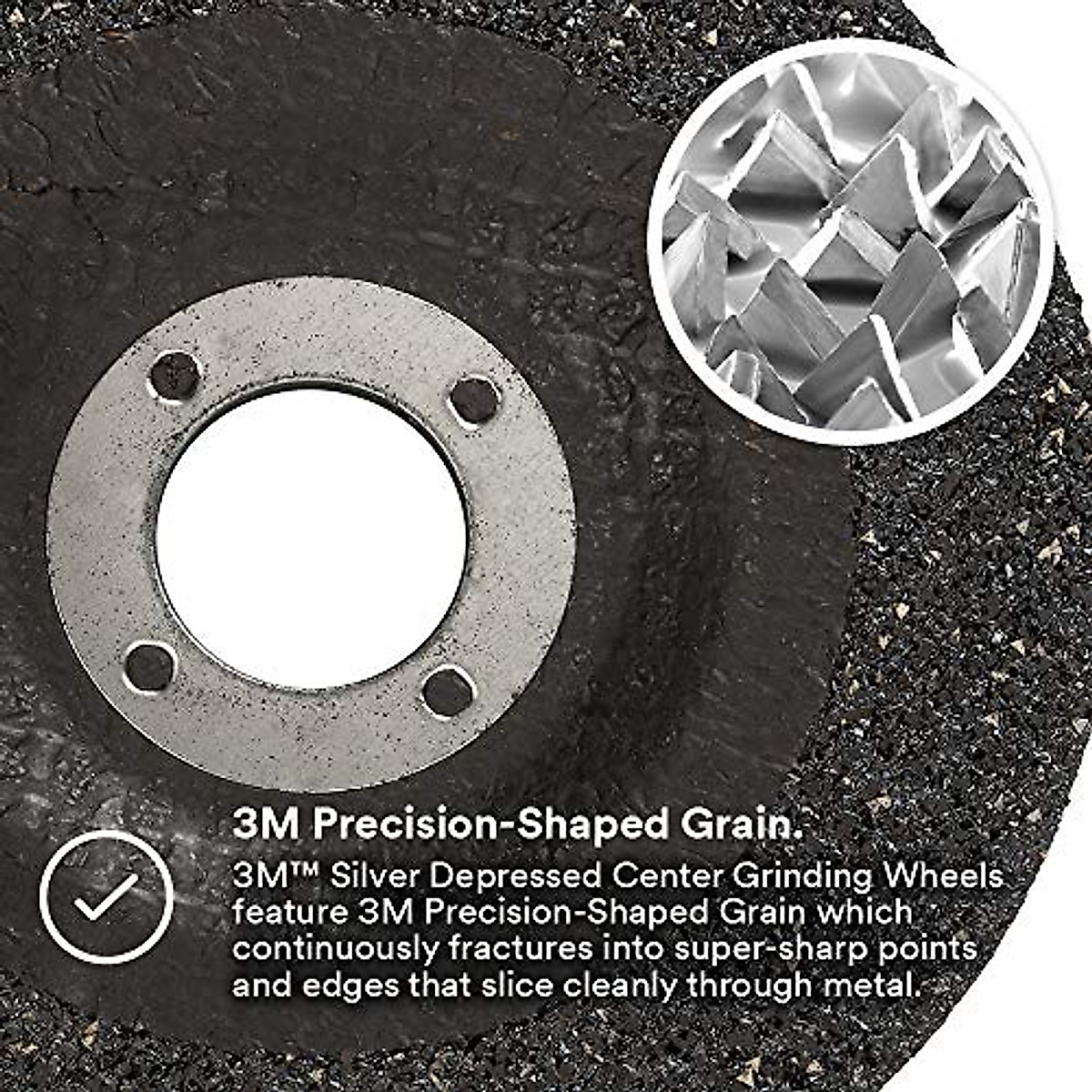 Cubitron II Silver Grinding Wheel, Depressed Center – for Right Angle Grinders – 4.5” Diameter x 1/4' Thick x 7/8” Arbor Hole – Type 27 – 87453 – Pack of 10