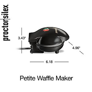 Proctor Silex Mini Waffle Maker Machine with 4” Round Non-stick Grids, Make Personalized Individual Breakfast Keto Chaffles and Hashbrowns, Compact, Black (26100)