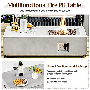 Giantex Outdoor Fire Pits 48-Inch - Rectangle Patio Propane Gas Fire Pit Table W/ Lava Rocks & Protective Cover, 40,000 BTU Heat Output, Deck Firepit for Outside, Backyard, Poolside, Garden, Gray