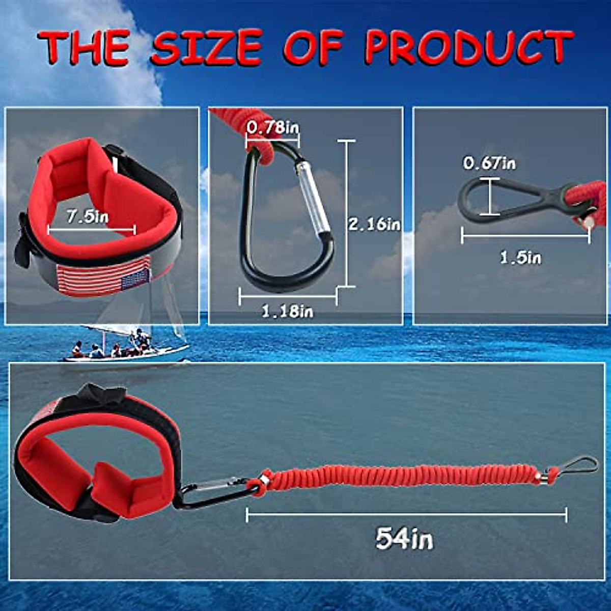 8M0092850 Boat Kill Switch Lanyard, Big Wrist Strap for Boat Outboard Mercruiser Marine Replace 15920T54 15920A54, 54 Inch/137CM Long Boat Engine Emergency Stop Switch Safety Lanyard Cord - Red