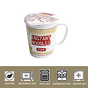 FYUEROPA Ceramic Large Noodle Bowl 20 Oz Soup bowl with Lid (Red)