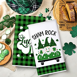 Honoson St Patrick's Day Dish Towel Kitchen Towel Absorbent Fast Drying Cloth Decorative Shamrock Gnomes Tea Towels Decorative Dishcloths for Kitchen Bathroom Home, 16 x 24 Inch(Shamrock)