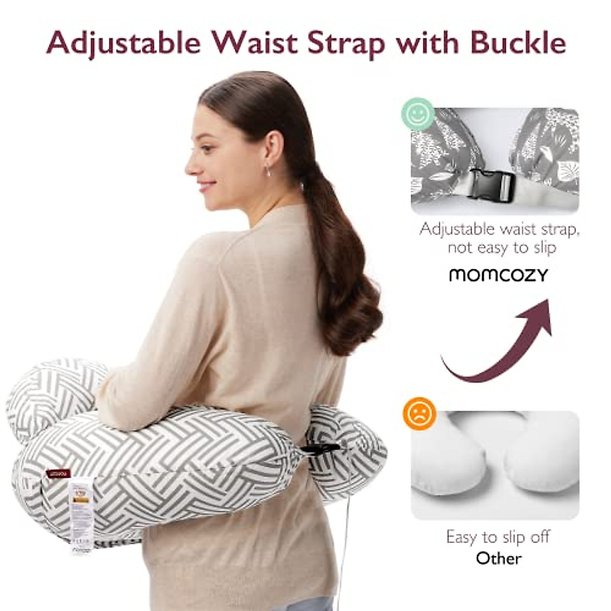 Momcozy Original Nursing Pillow, Ergonomic Breastfeeding Pillows with Security Fence for Baby, Adjustable Waist Strap and Removable Cotton Cover, Geometry