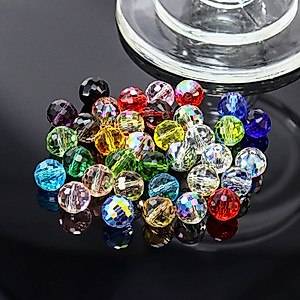 Dowarm 150PCS 6MM Round Crystal Glass Beads for Jewelry Making, Red/Siam Faceted Crystal Beads for Crafts Bracelet Wind Chimes Suncatcher, #5003 Crystal Rondelle Spacer Beads, Loose Gemstones