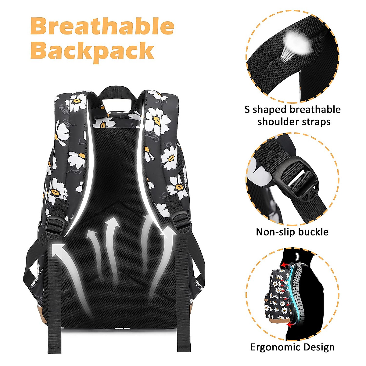 Robhomily Backpack for Teen Girls Kids Middle-School Elementary School Backpack with Lunch Box ,17” Fashion- Print Lightweight Laptop Book bags Set