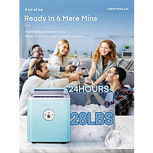 Ice Makers Countertop, 28 lbs in 24 Hours, 9 Cubes Ready in 6 Mins, NORTHCLAN Portable Ice Cube Maker Machine with Ice Scoop and Basket for Home/Kitchen/Office/Bar/Party (1, Mint, 1)