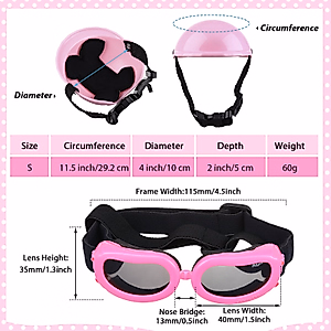 Pet Dog Helmet and Dog Goggles Set 4 Inch Padded Puppy Motorcycle Helmet Sunglasses Safety Cap Hard Hat Adorable Puppy Goggles with Adjustable Belt for Small Pet Riding, S Size(Pink)