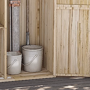 Outsunny Outdoor Storage Cabinet with 3 Shelves, Wooden Garden Shed with Magnetic Double Doors, Tall Vertical Tool Storage for Lawn Care Equipment, 47.25" x 22.5" x 72", Natural