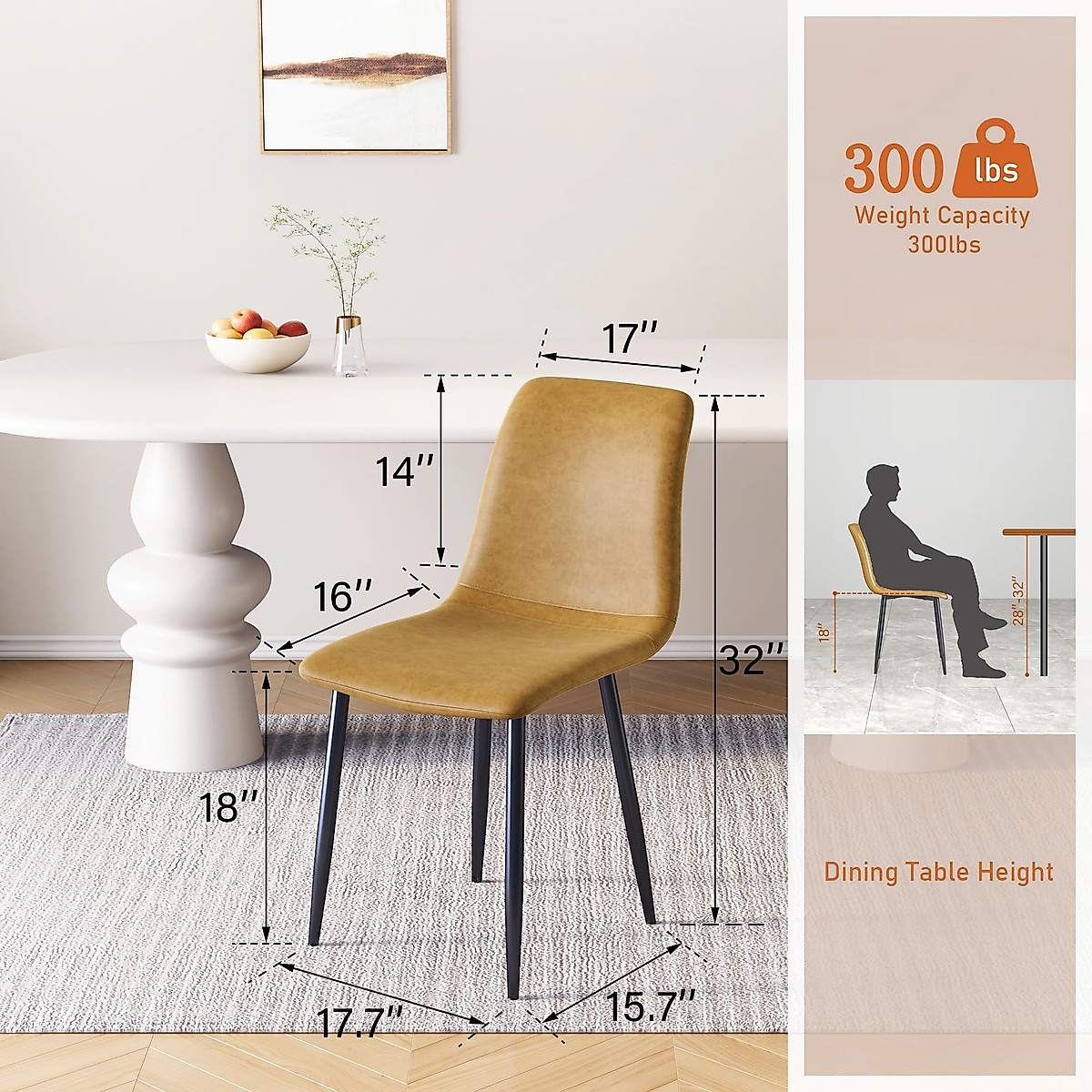 HeuGah Dining Chairs Set of 2, Modern Kitchen & Dining Room Chairs, Whiskey Brown Faux Leather Dining Room Chairs Easy to Assemble High Back(Whiskey Brown, Set of 2)