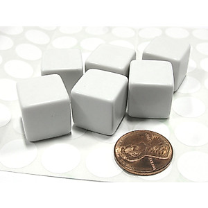 Koplow Games Set of 6 D6 16mm Blank Opaque Dice with Customizable Stickers - Solid White