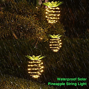 JFRISING 2 Pack 60 LEDs Solar Pineapple Lighting Lantern,Metal Pineapple Solar Powered Garden Outdoor Waterproof Hanging Lantern, Home Decorative for Patio Yard Porch Path