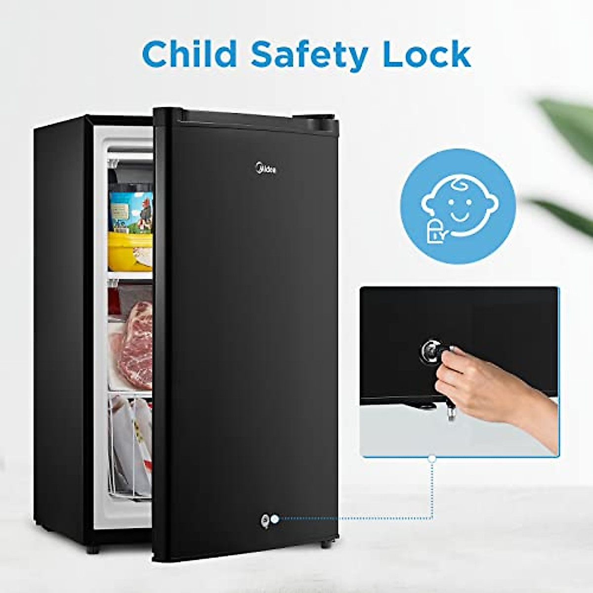 Midea MRU03M2ABB Upright Freezer Large Black, 3.0 Cubic Feet