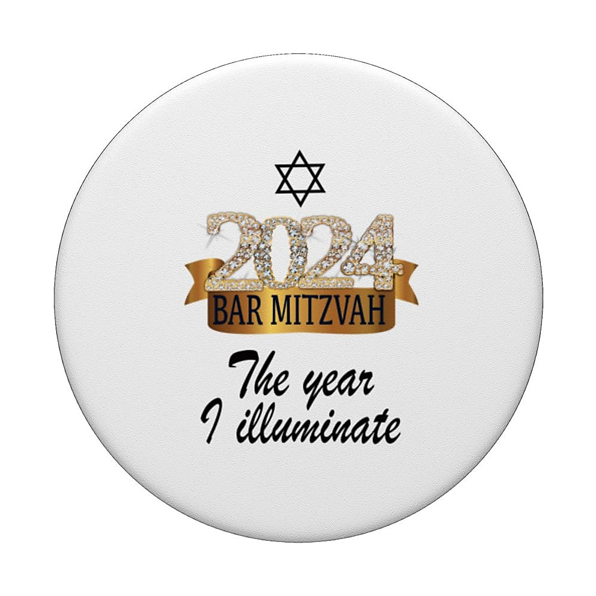 2024 Bar Mitzvah Quote Festive White Yellow Decor PopSockets Standard PopGrip