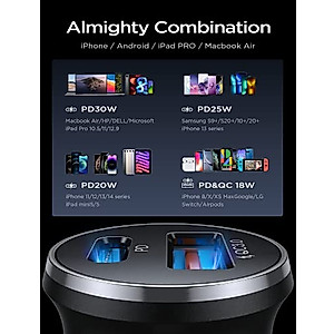 48W USB C Car Charger All Metal Fast USB Car Charger Adapter with 60W 3.3ft Nylon Braided Type C Cable LISEN Compact Cigarette Lighter USB Charger PD&QC3.0 Dual Port for Samsung S22/Pixel/Android/iPad