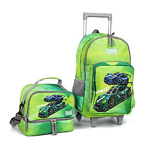 Tilami Rolling Backpack 18 inch Double Handle with Lunch Bag Wheeled Kids Backpack, Spaceship Blue