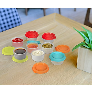 Condiment Cups container with Lids- 8 pk. 1 oz. Dressing Container to go Small Food Storage Containers with Lids- Sauce Cups Leak proof Reusable Plastic BPA free for Lunch Box Picnic Travel (Assorted)