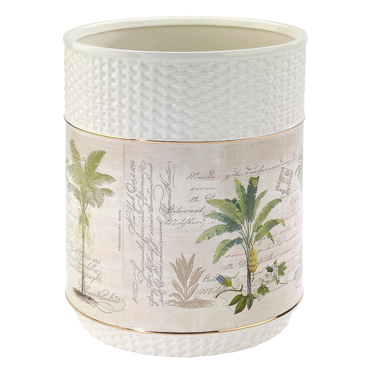 Avanti Linens - Waste Basket, Tropical Inspired Bathroom Accessories, Decorative Trash Can for Home or Office (Colony Palm Collection)