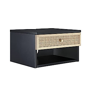 Nathan James Jackson Modern Floating Bedside Nightstand with Drawer, 1, Black/Rattan