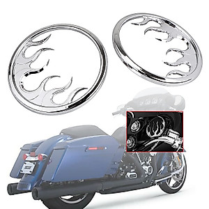 YDLMT 1 Pair Front Chrome Motorcycle Flame Speaker Grill Accent Trim Cover for Harley Touring Electra Street Glide Ultra Limited & Trike 2014-2023