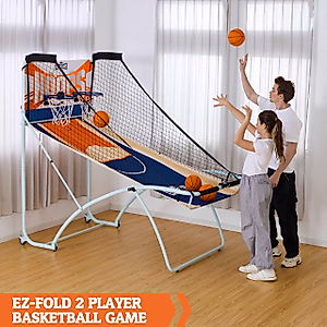 Hall of Games EZ Fold Indoor Basketball Game for 2 Players with LED Scoring and Arcade Sounds (6-Piece Set), Black