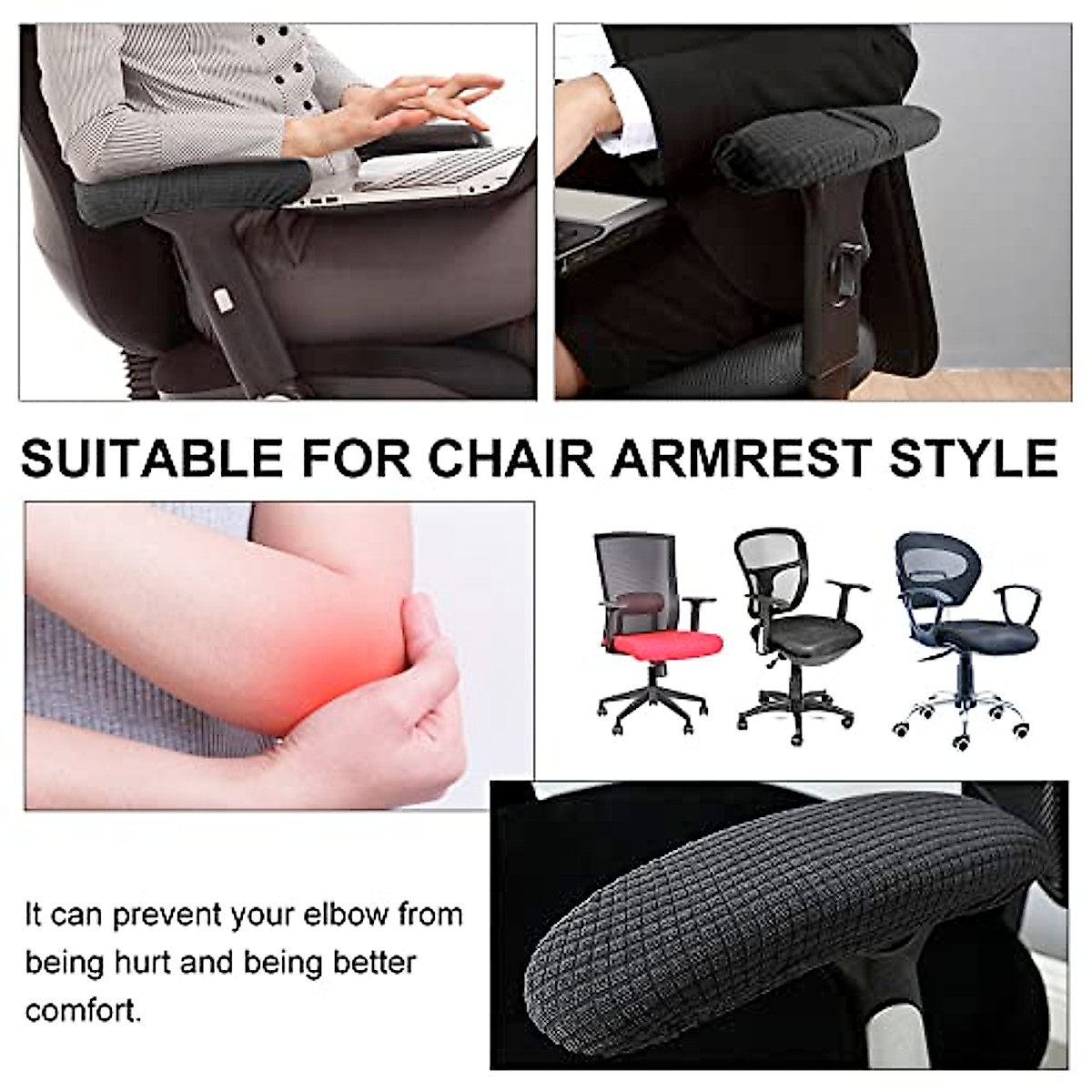 Betinyar 4 Pieces Removable Office Chair Armrest Slipcovers, Elastic Office Chair Arm Covers, Washable Office Chair Armrest Cover Pads, Stretch Armrest Cover (Black)