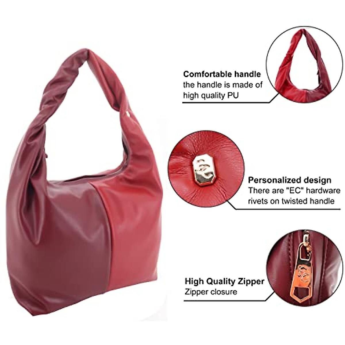 DE'EMILIA CONCEPT Hobo Bags for Women, Imitation Sheep Leather Purses and Handbags Large Shoulder Bags