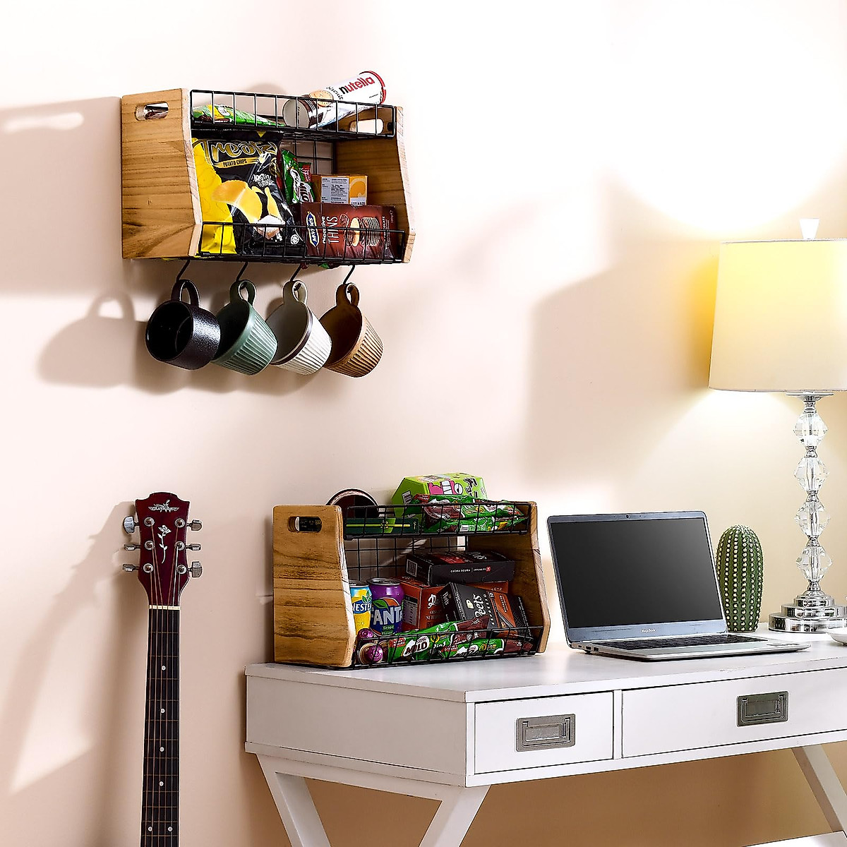 BNING Hanging Fruit Baskets for Kitchen, 2-Set Kitchen Organizers and Storage Baskets as Pantry Organizers and Storage, Small Wire Basket for Wall Mounted & Countertop