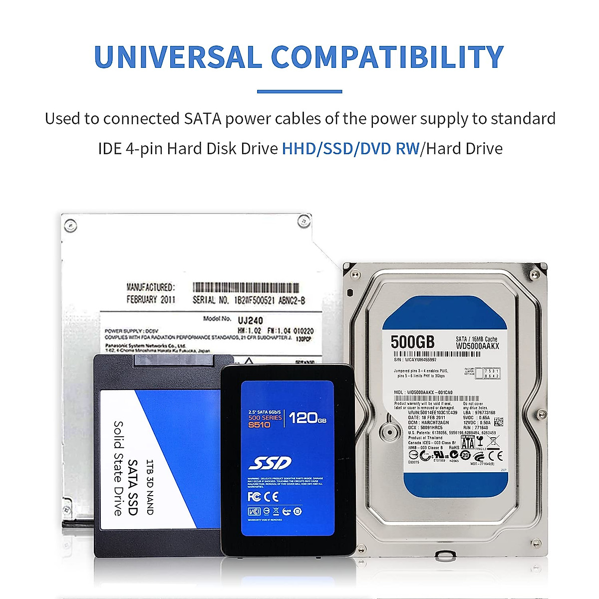 Duttek SATA Male to molex Female Adapter, SATA to LP4, molex to SATA Power Adapter,15Pin SATA Male to 4 Pin IDE Female Adapter Connector Apply to Connector for Hard Drives (2 Packs)