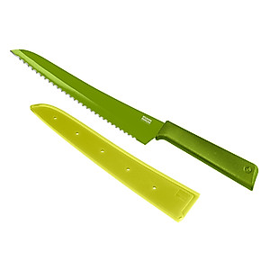 KUHN RIKON Colori+ Non-Stick Bread Knife with Safety Sheath, 32.5 cm, Green