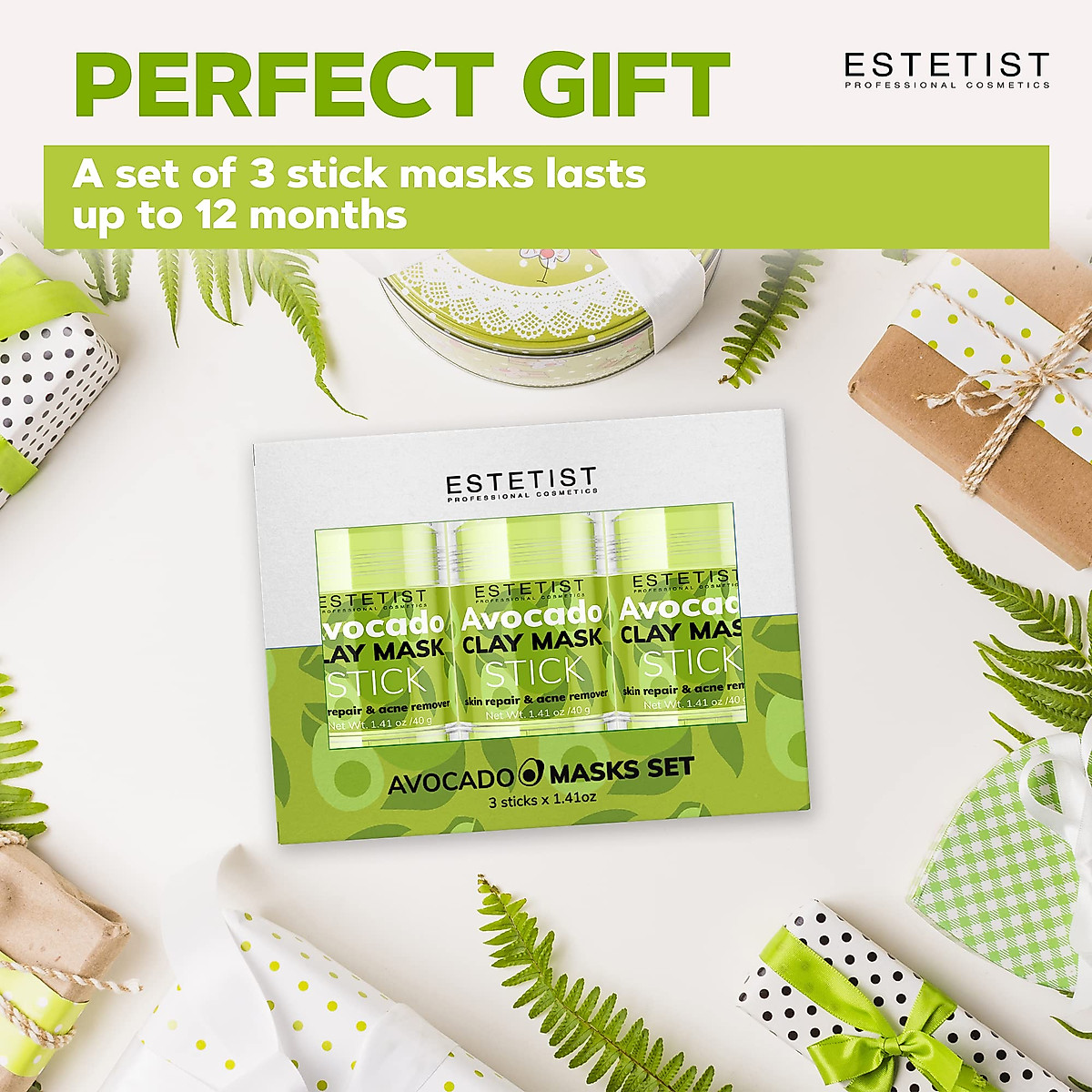 Avocado Clay Mask Stick Set Deep Pore Cleanser Blackhead Remover Replenishing Moisture Oil Control and Balance Skin Detoxifying Anti-Acne Treatment Skin Care for All Skin Types Pack of 3