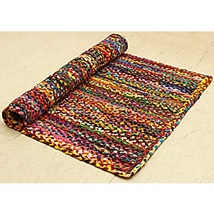 COTTON CRAFT Cotton Chindi Braid Rag Rug - Boho Farmhouse Rustic Area Accent Throw Rug - Handwoven Reversible Natural Recycled Cotton - Living Room Den Study Home Décor Gift - 3' x 5' - Multi Color