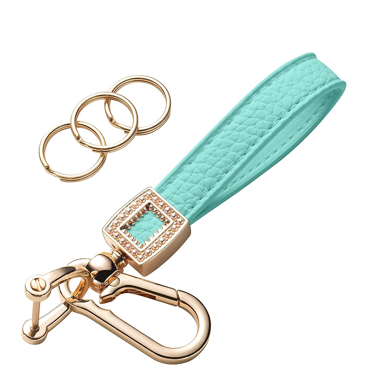 Gematay Microfiber Leather Car Keychain, Universal Car Key Fob Keychain Holder for Men and Women with 3 Keyrings, Anti-lost D-ring and Carabiner Clip, Mint green