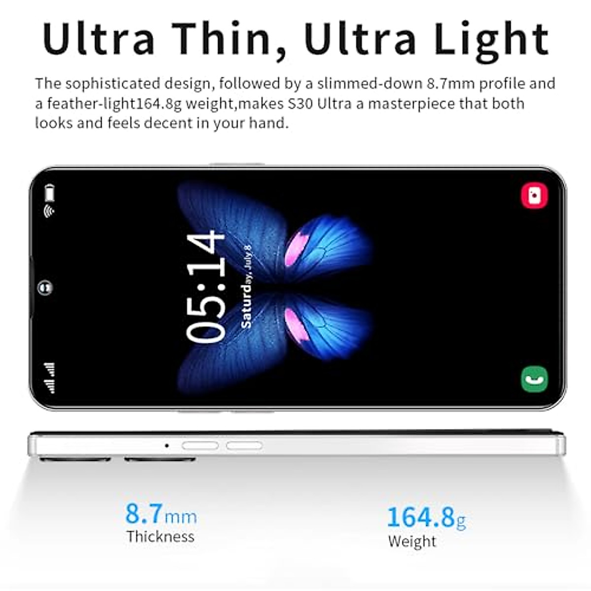 S30 Ultra Cellphones 5G Smartphone 6800mAh 8GB RAM 256GB ROM 7.0 in Face Unlock Cell Phone 50MP 108MP Mobile Phones Android Global Version,White-256GB