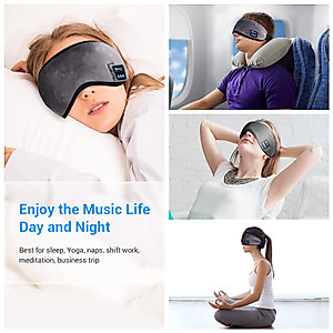 Bluetooth Sleep Eye Mask with Wireless Headphones Washable Sleep Headphones, Eye Cover Perfect for Side Sleeper, Yoga, Meditation, Insomnia, Best Gift and Travel Essentials (Grey)
