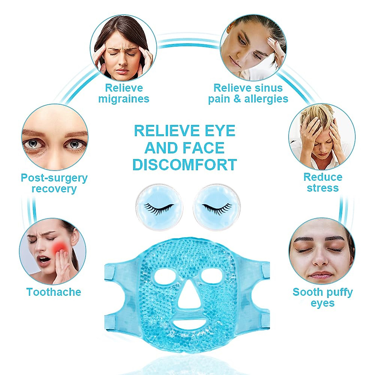 CONBELLA Cold Face Eye Masks Ice Face Mask Hot Cold Compress For Dark Circles, Puffiness, Migraines, Headache, Stress, Redness, Cooling Face Masks For Women Man, Skin Care