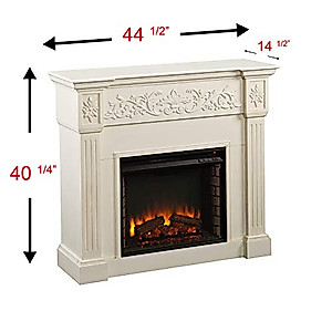 SEI Furniture Calvert Electric Carved Floral Trim Fireplace, Ivory (FA9279E)