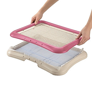Richell Paw Trax Mesh Training Tray, Pink 25.2 x 18.9 x 1.6" | Richell Paw Trax Mesh Training Tray: Puppy Potty Pad Holder for Indoor Use, Anti-Chewing and Tearing, Ideal for Potty Training Puppies