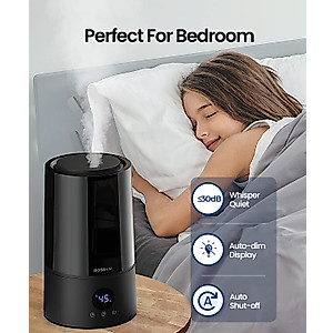 Humidifiers for Bedroom, 4.0L Humidifiers for Home Large Room, Cool Mist Humidfiers for Baby and Plant, Smart Auto Humidification, Timer, Filter Free(Black)