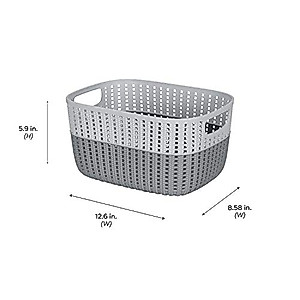 Simplify 4 Pack 2 Tone Sailor Knot Storage Tote | Decorative Basket | Closet Organization | De-clutter | Accessories | Toys | Bathroom Organization | Medium | Grey/Grey