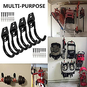 Yisunnan Wall Mount Double Hook,Heavy Duty Steel Garage Storage Utility Hooks with Anti-Slip Coating,Load Capacity 66 LB (4 Pack Black 2.8" Round J Hook)