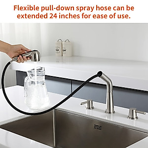 RULIA Kitchen Faucet, 2 Handles Kitchen Sink Faucet, 3 Holes Sink Faucet, Pull Out Kitchen Faucets, Bar Kitchen Faucet, Brushed Nickel, Stainless Steel, RB1060